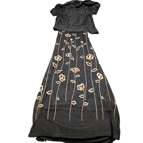 Durian | Dresses | Vintage Durian Black Beige Floral Maxi Dress Lined ...